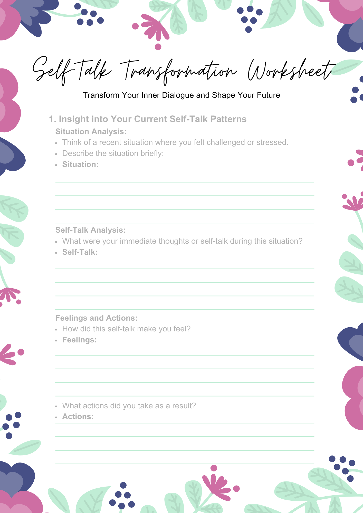 Self-Talk Transformation: A Worksheet for Personal Growth